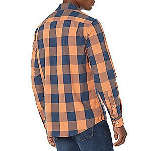 Amazon Essentials Men's Slim-Fit Long-Sleeve Poplin Shirt, Blue Orange Buffalo, Large