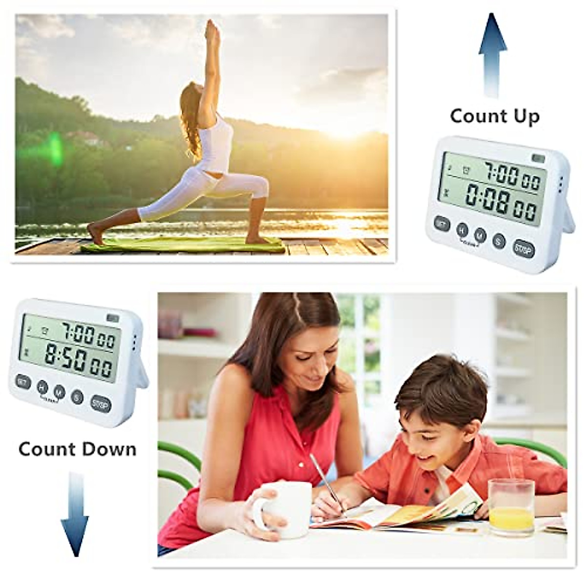 Tuffinix Digital Kitchen Timer Clock - Magnetic Countdown Timer for Cooking Count Up & Down Big Display with Memory Function and Loud Alarm for Kids Homework Gym Baking
