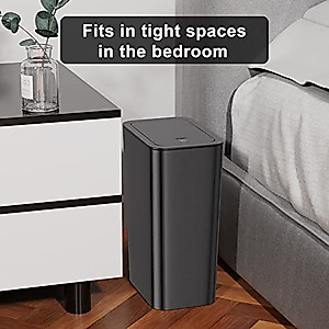 NetDot Bathroom Trash Can with Lid 3 Pack Set, 2 Packs 3.4 Gal 13L Slim Kitchen Trash Can and 1 Pack 2.6Gal 10L Garbage Can, Small Trash Can/Trash Bin/Waste Basket for Bedroom (Black, Pack of 3)