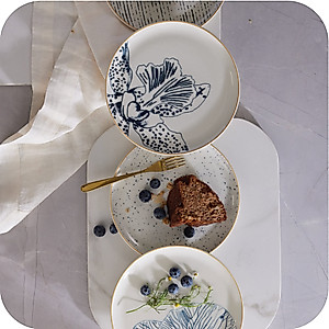 Corona 4 Salad plates Set |Cattleya 8.26 in - 21 cm | Service for 4 | Ceramic | Floral design | Set 4 platos ensalada |Cerámica