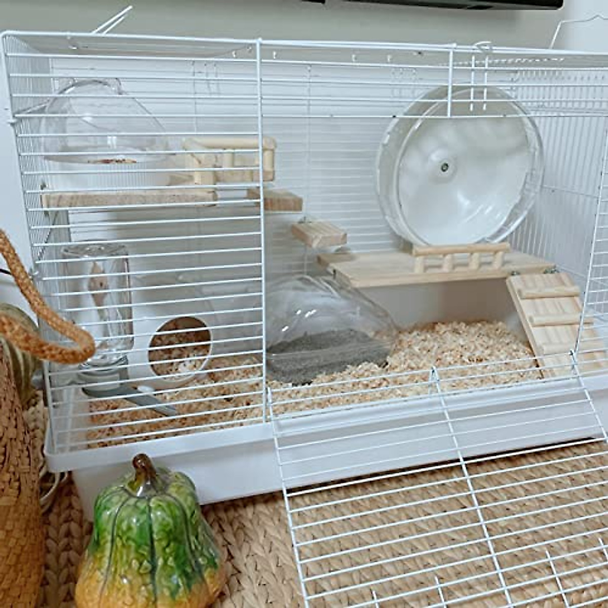 Wooden Hamster Platform with Ladder, Hamster Playground, Bird Perches Cage Toys, Hamster Rat Guinea Pig Chinchilla Cage Accessories