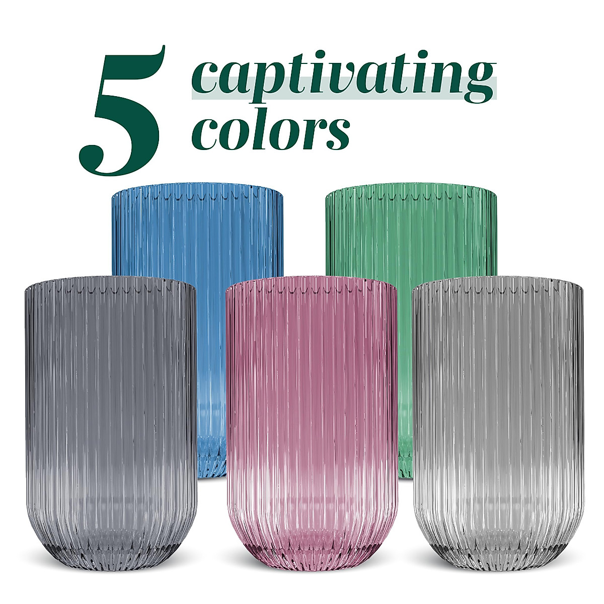 Greenline Goods Ribbed Drinking Glasses Set of 4 – 14.7 oz Mulberry Ribbed Glassware Sets – Fluted Glassware & Glass Cups Set, Versatile Glasses Drinking Set for Everyday Use and Special Occasions