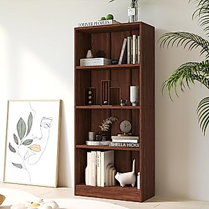 VICLLAX 4-Shelf Wooden Bookcase, 54.5" Height- Adjustable Open Bookshelf for Home Office, Walnut Standing Display Book Shelf