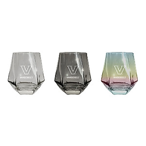 R and R Imports Vanderbilt University Etched Diamond Cut Stemless 10 Ounce Wine Glass Clear 2-Pack Officially Licensed Collegiate Product