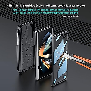 Libeagle Compatible with Samsung Galaxy Z Fold 4 Case, Support All Magsafe Accessories, Leather Back, Removable S Pen Holder on Hinge Protection, Screen Protector, Magnetic Cover 5G 2022 - Black