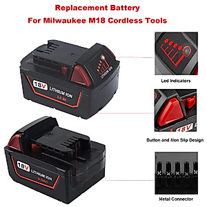 DEWQKI 2 Packs 5.0Ah M18 Battery Replacement for Milwaukee 18V Battery, Compatible with Milwaukee M18 Battery 48-11-1820 48-11-1812 48-11-1850 48-11-1828 48-11-1828 48-11-1815 Cordless Power Tools
