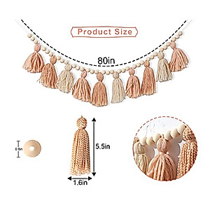 Tassel Wood Bead Garland Banner - Boho Garland Decor with, Girl Birthday Decor Cake Smash Prop，Wall Hangings Decorative for Kids Bedroom Nursery Party Holiday Classroom Decoration
