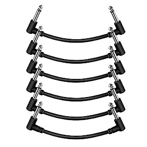 Sovvid 6 Pack 6 Inch Guitar Patch Cables, Black Guitar Pedal Cable Effect Cable Cord, 1/4" inch TS Right Angle Guitar Patch Cable