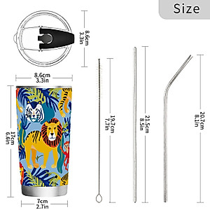 sanluoli Lion Tigers Monkey Stainless Steel car cup with Lid and Straw Camping Mug for camping simply insulated tumbler 20 OZ