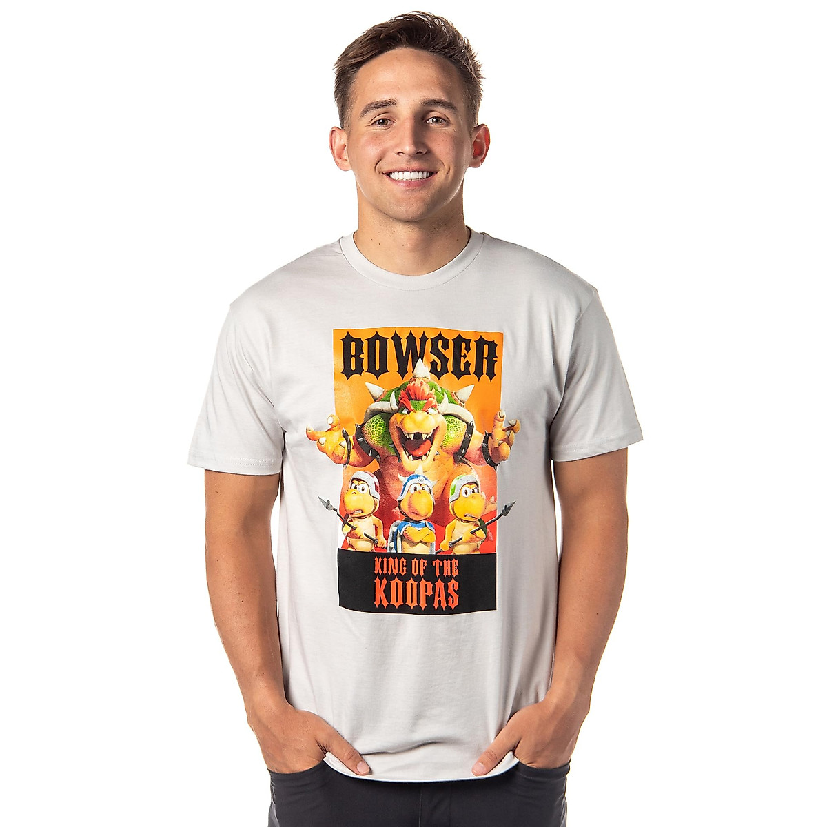 Super Mario Bros Movie Shirt Men's Bowser King Of The Koopas Adult T-Shirt (X-Large, Grey)