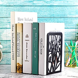 3 Pairs Metal Bookends for Shelves Decorative Tree Book Holder Leaf Bookends Geometrical Art Design Book Stopper for Book Divider Decorative Holder, Home, Office, School Supplies (Black, Tree Shadows)