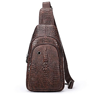 NIUCUNZH Sling Backpack,Small Crossbody Bag Crocodile Leather One Shoulder Sling Bags Travel Chest Pack Brown