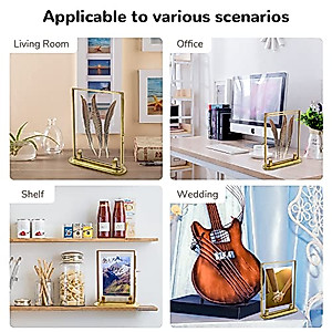 Hline Living Gold Picture Frames 4x6, Brass Floating Frame Glass Metal w/Stand Base, Photo Display for Home Wedding Office Tabletop Shelf