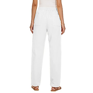 YOCUR Womens Casual Elastic High Waisted Pants Cotton Straight Leg Drawstring Trousers White XL