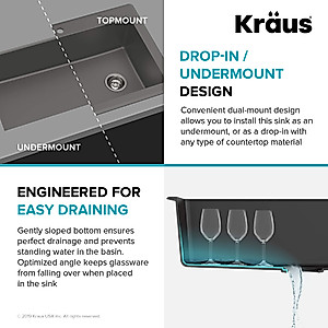 Kraus KGD-54GREY Forteza Granite Kitchen Sink, 33 Inch, Grey