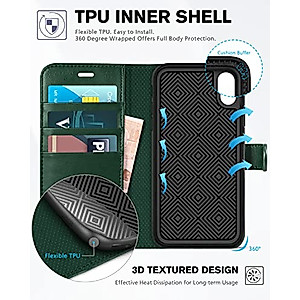 TUCCH Case Wallet for iPhone XR, Stand PU Leather Folio RFID Blocking Credit Card Slot [Wireless Charging] Flip Phone Cover TPU Shockproof Interior Case Compatible with iPhone XR 6.1, Midnight Green