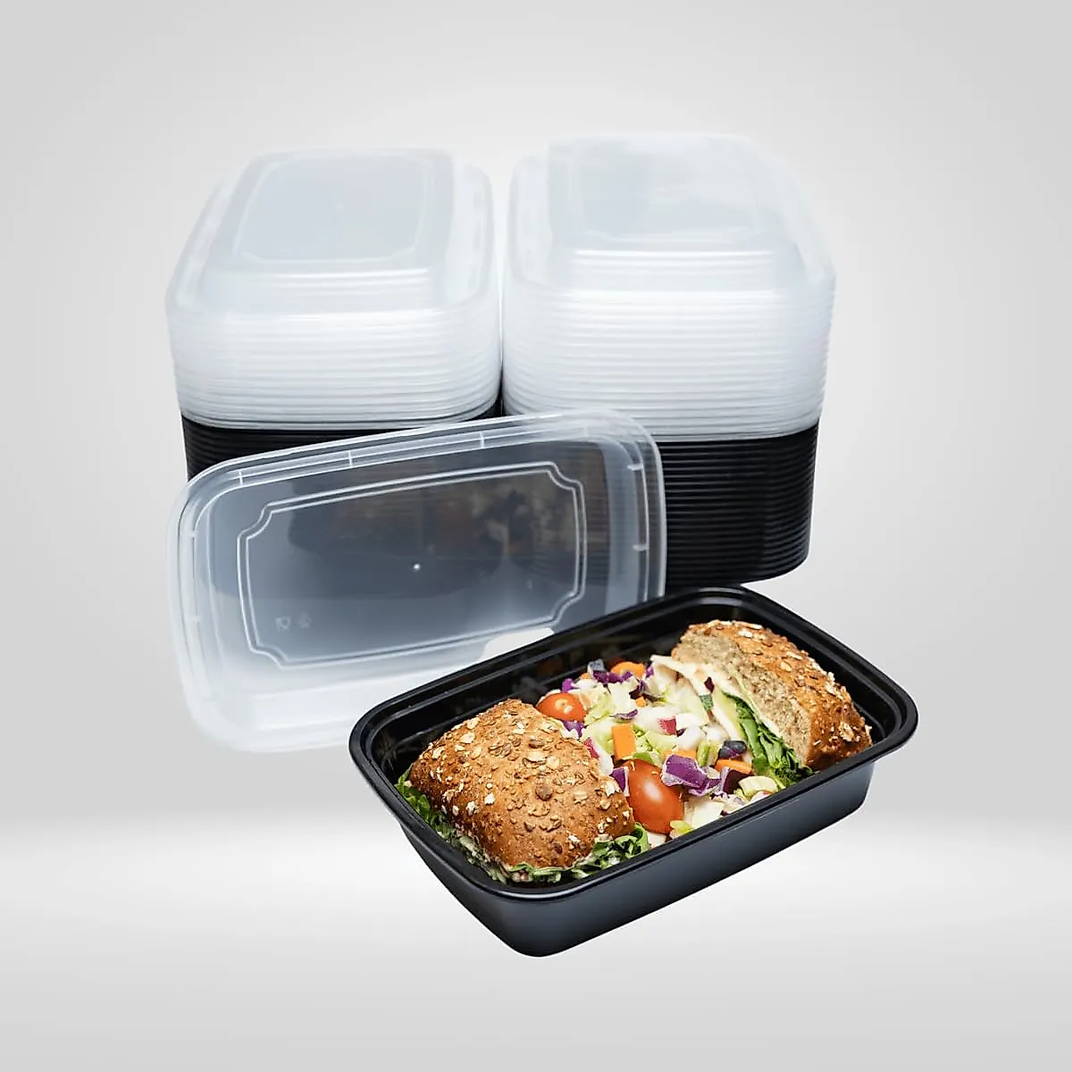 Generic BUHAYA Meal Prep Food Container with Lid, 58oz, 10 Sets/Pack - One Compartment Disposable Bento Boxes with lids- Stackable - Freezer Safe Plastic Bento Boxes To Go - BPA Free, Large, Black