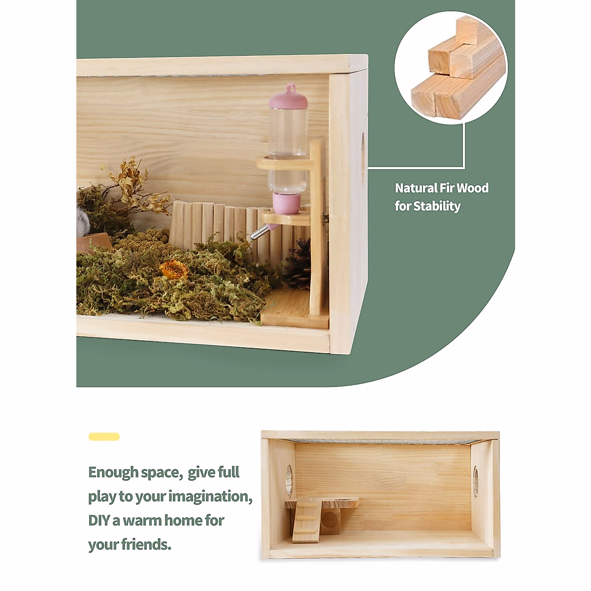 Rubor Wooden Hamster Cage Mice and Rat Habitat Small Animal Habitat for Rabbits, Guinea Pigs, Chinchillas with Openable Top and Large Acrylic Sheets