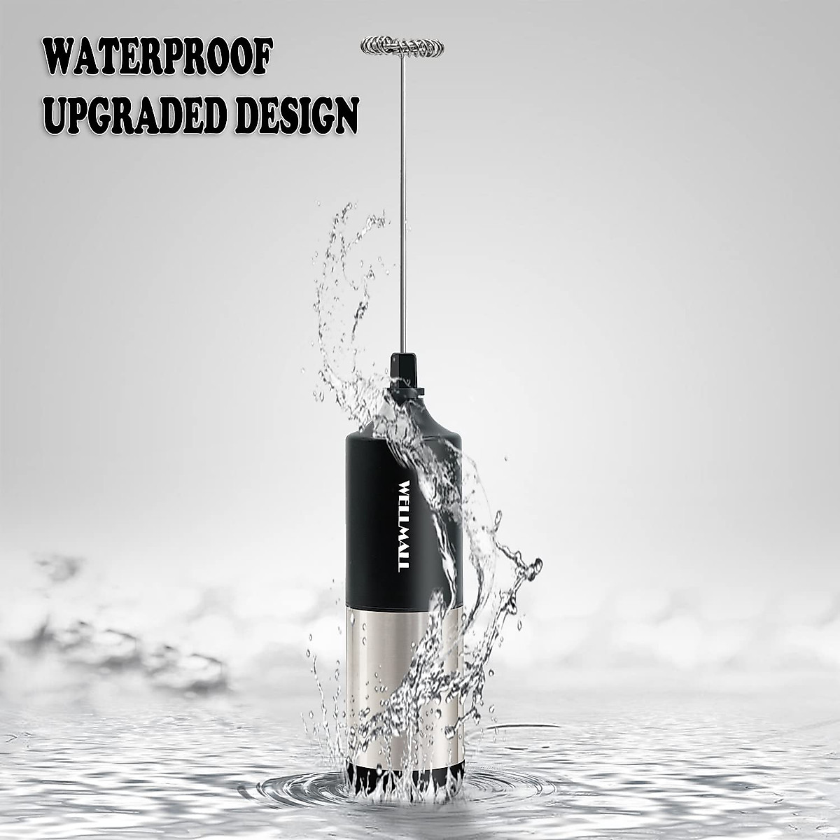 WELLMALL Milk Frother Handheld Battery Operated, Waterproof Electric Whisk Foam Maker for Coffee, Durable original Drink mixer for Latte, Cappuccino, Hot Chocolate, Stainless Steel Frother (RED)