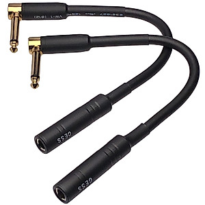 CESS-090 Low-Noise Right Angle 1/4 TS Male to Female Guitar Extension Cable, 2 Pack