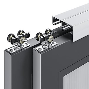 EaseLife 5FT/60in Bypass Double Sliding Pocket Door Hardware Kit,Commercial Grade,Aluminum,Bypassing Wardrobe Closet Door Track for 2 Door System,Slide Smoothly Quietly,Easy Install,No Doors