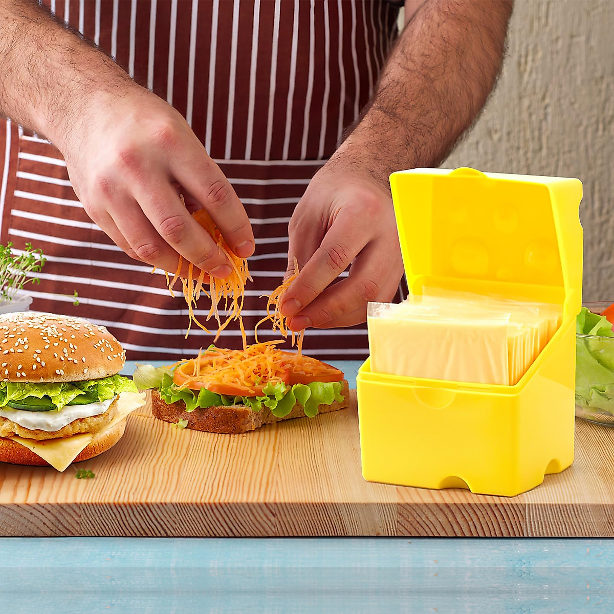 VOSAREA Sliced Cheese Storage Container with Flip Lid Cheese Shaped Sliced Cheese Box Holder Butter Saver Keeper Food Storage Organizer for Fridge Refrigerator Fruit Vegetable (4.13X3.93X3.14in)