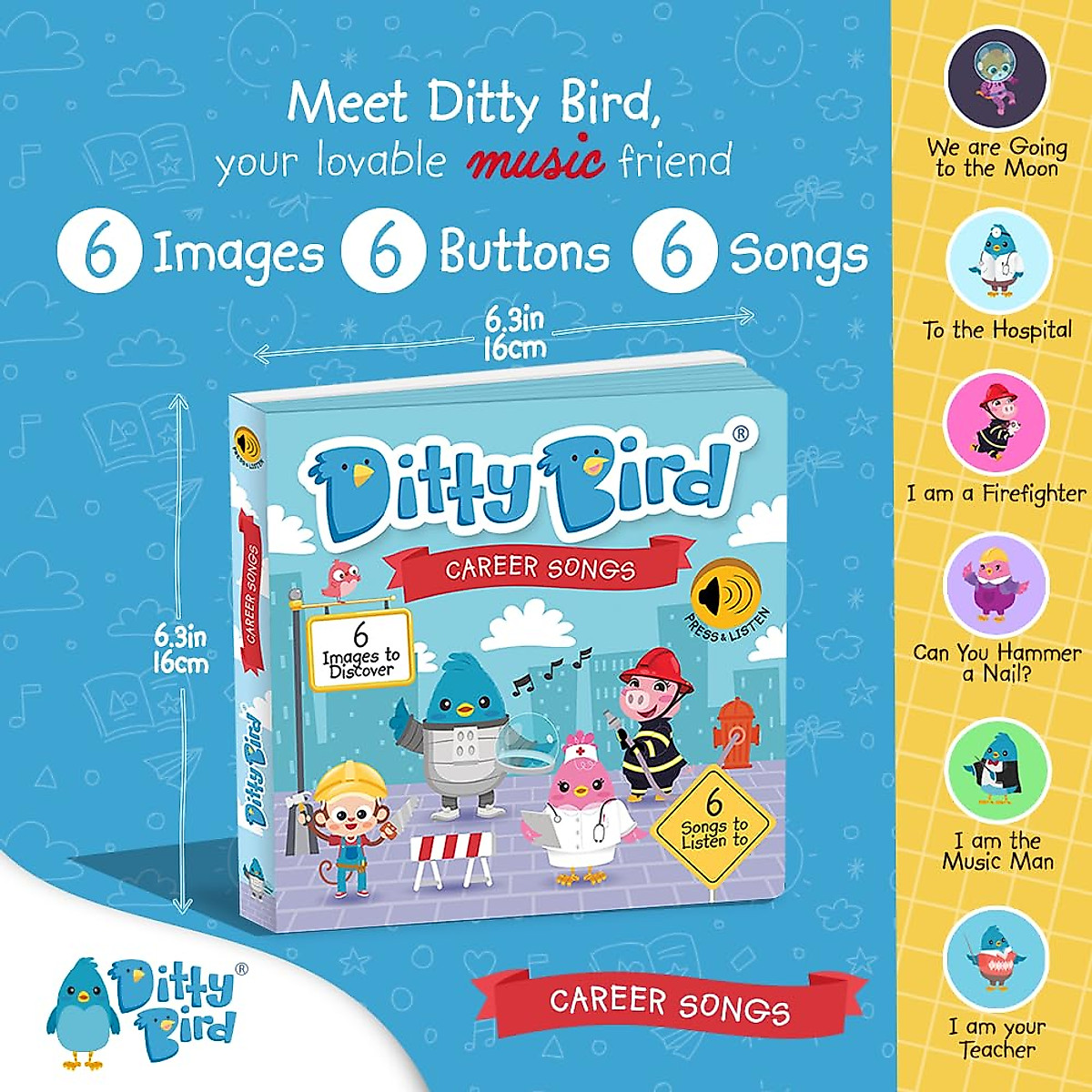 DITTY BIRD Musical Books for Toddlers | Fun Children's Nursery Rhyme Book | The Firefighter Book with Sound | Interactive Toddler Books for 1 Year Old to 3 Year Olds | Sturdy Baby Sound Books
