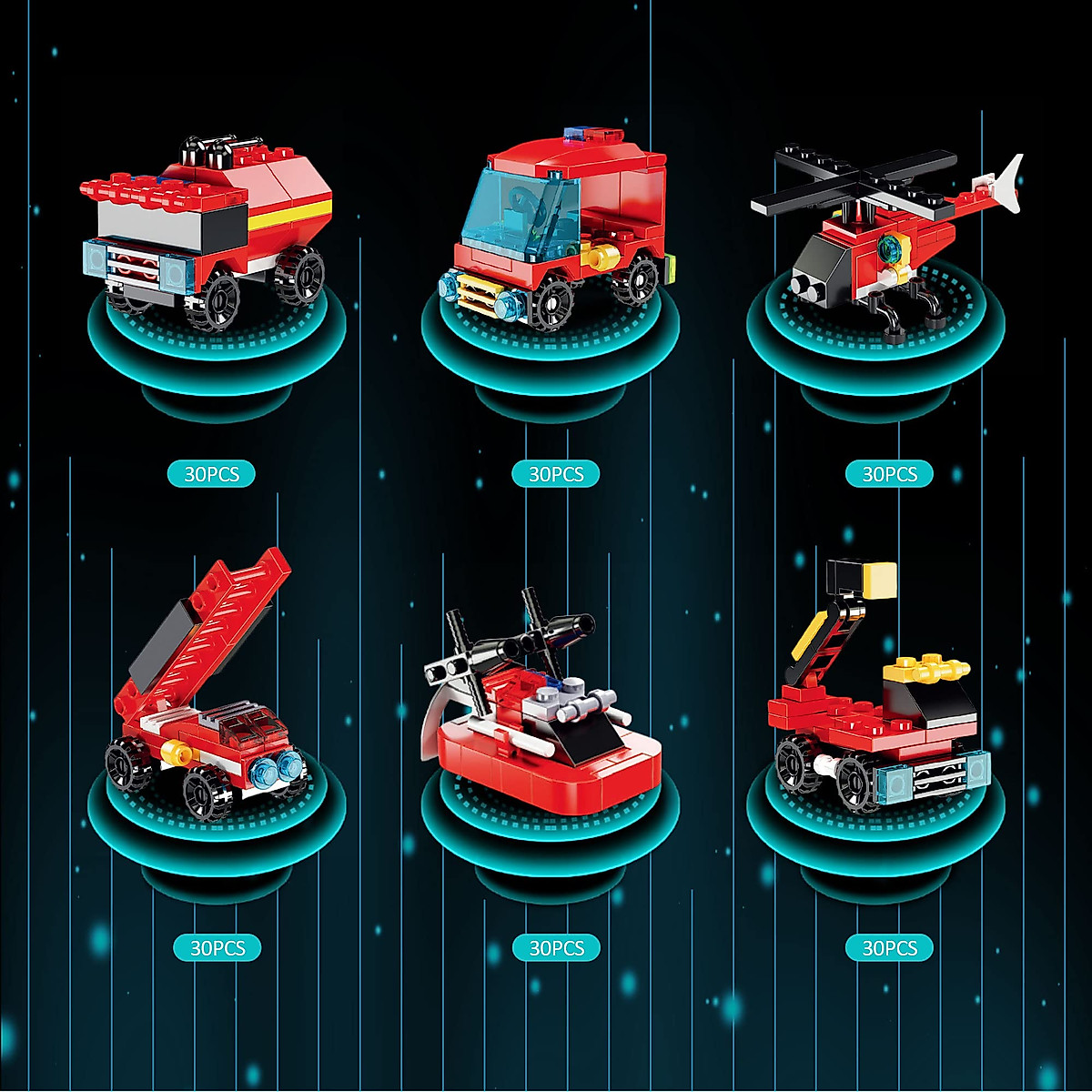 DESOOA Mini Building Blocks Fire Truck Sets, 12 Boxes STEM Mini Building Toys with Construction Trucks Fire Trucks Police Cars Plane for Boys Girls Birthday