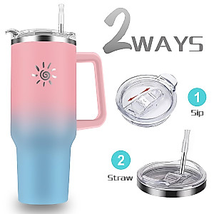 YPNMR 40 oz Tumbler with Handle and Straw Lid, Vaccum Insulated Stainless Steel Travel Mug, Leakproof Big Capacity Gradiant Cup