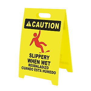 MATTHEW CLEANING 19'' Industrial Wet Floor Sign 3 Pack 2-Sided Durable Corrugated Plastic Birght Yellow Multilingual Warning Signs Commercial Caution Wet Fold-out Floor Signs For Indoors