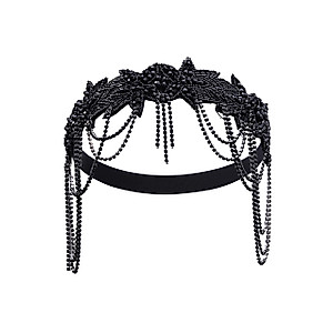 BABEYOND 1920s Flapper Headpiece Roaring 20s Headband Great Gatsby Headband Chain for Women Vintage Hair Accessory (Black)