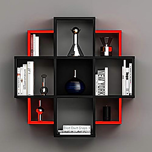 HOMIDEA Bloom Wall Shelf - Bookcase - Book Shelf - Floating Shelf for Living Room Decoration in Modern Design (Black/Red)
