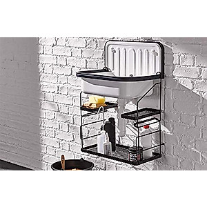 Alape Bucket Sink Small Service Sink Glazed Steel Utility Sink and Utensilo Storage Caddy, with Overflow, Black Trim