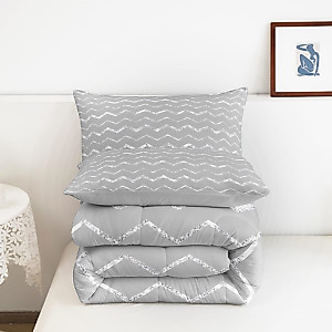 Feelyou Grey Comforter Set Queen Size for Teen Girls Boys Women, Gray and Silver Bedding Set, 3 Piece Lightweight Microfiber Reversible Comforter (1 Comforter + 2 Pillow Shams)