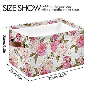 SEULIFE Floral Flower Rose Pink Foldable Storage Basket, Large Collapsible Organizer Storage Bin Cube Toys Storage Boxes with Handles for Bathroom Kids Nursery Closet Storage, 1 Pack