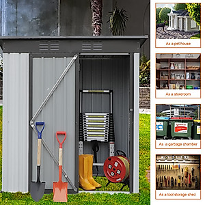 Outdoor Storage Shed, 6×4Ft Metal Storage shed, Galvanized Steel Garden shed with Lockable Double Doors, Backyard Bike shed, Tool shed for Patio Lawn Backyard Trash Cans, Black