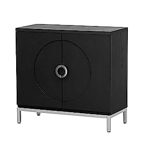 Bellemave Accent Storage Cabinet Buffet Cabinet with Adjustable Shelf and Metal Leg Frame, Small Sideboard Wooden Cabinet with Circular Door Handles for Living Room Entryway (Black)