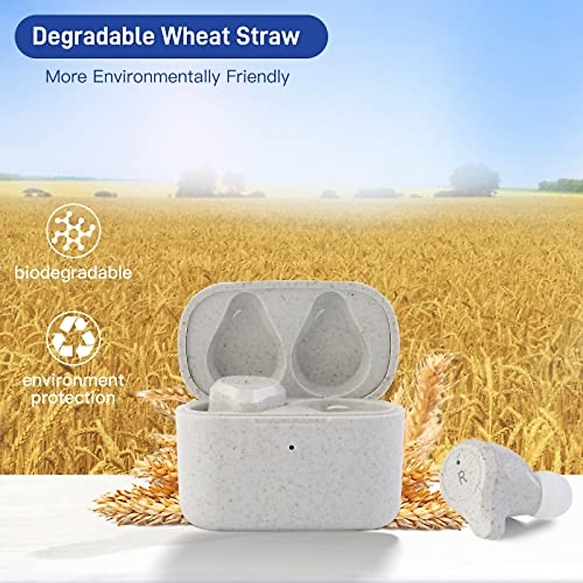 Slowbull Wireless Earbuds Bluetooth Headphones, Smart Touch Wireless Charging Bluetooth Earbuds Built-in Mic Stereo Wireless Headphones for Small Ears Compatible with iPhone, Android, Smartphone, PC