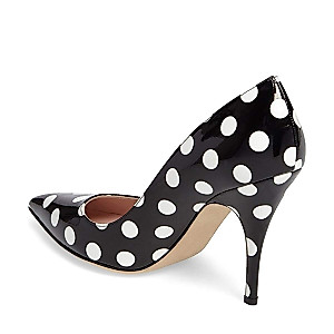 YDN Women Chic Pointed Closed Toe Mid Heel Pumps Slip on Stilettos Slide Dress Shoes for Party 9 Black Polka Dot