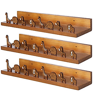Beeveer 3 Pcs Nursery Animal Floating Book Shelves Wood Book Shelves Animal Wall Decor for Room, Nursery Room Decor and Books, Toys, Photo Frames Storage
