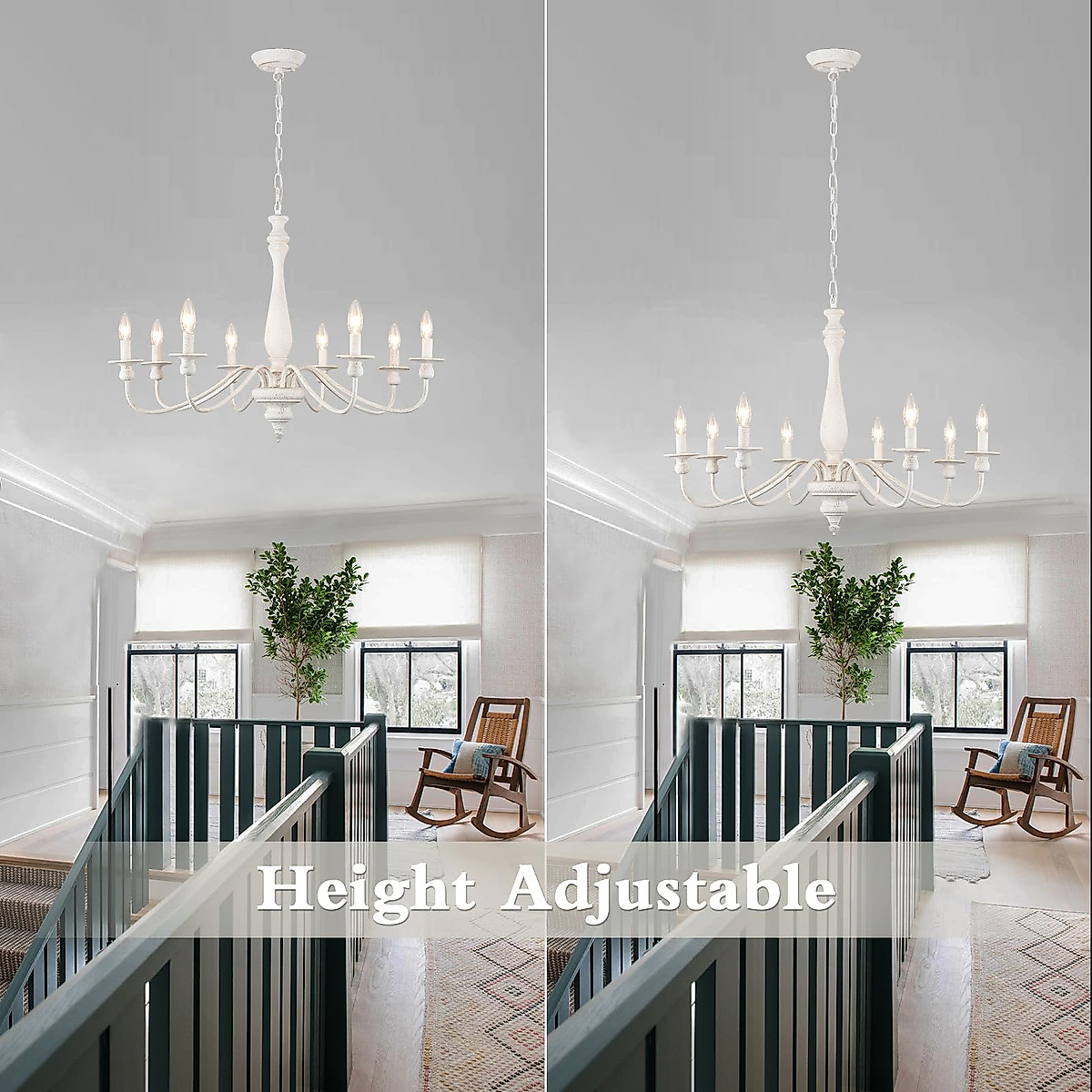 ALISADABOY White Chandelier Farmhouse Antique Chandeliers for Dining Room French Country 8 Light Rustic Entryway Hanging Light Fixture for Kitchen Island Hallway Vintage Pendant Lighting