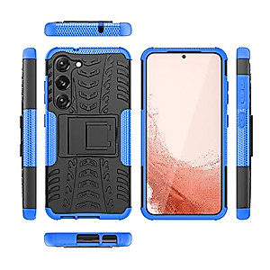 Folice for Galaxy S23 5G Case, [Heavy Duty][Shockproof] Soft Rubber Hard PC Tough Dual Layer Protective Case with Kickstand for Samsung Galaxy S23 5G (Blue)