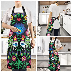 xigua Polish Folk Art Pattern Apron Larger Size Cooking kitchen Baking Unisex Aprons, Aprons for Women with Pockets