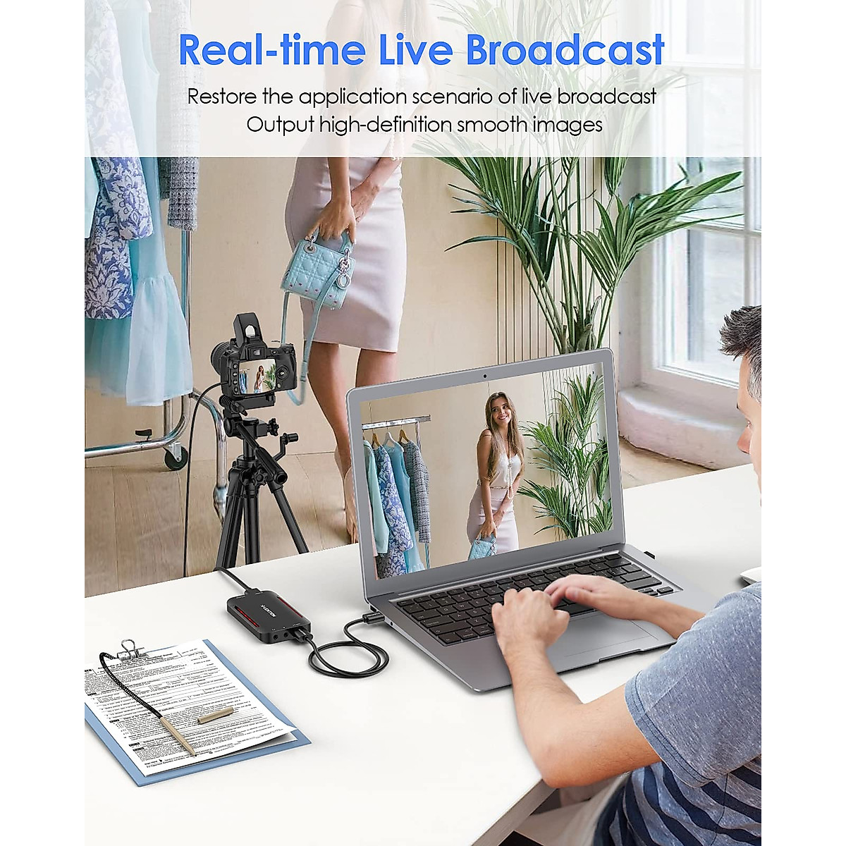 LENTION USB 3.0 HDMI Video Capture Card,1080p60 HD Video Streaming and Game Capturing, HDMI Passthrough, Work with OBS, Xbox, PS4, Switch for Live Broadcast, Gaming, and Recording(V90,Black)