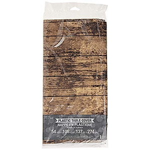 Creative Converting TABLECOVER PL 54" X 108" AOP BROWN Wood Grain Design Plastic Tablecloth, 54 x 108, Multicolor