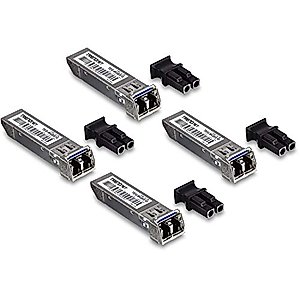 TRENDnet SFP Single-Mode LC Module 4-Pack, TEG-MGBS10/4, For Single Mode Fiber, Distances up to 10km(6.2 Miles), Gigabit SFP, Supports Up to 1.25Gbps, IEEE 802.3z Gigabit Ethernet, Lifetime Protection