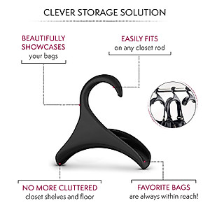 Bag-a-Vie Purse Hanger for Closet - Handbag Organizer Hooks for Hanging Bags & Purses, Protecting Bag Shape & Organizing Space (3 Hangers, Black Plastic)