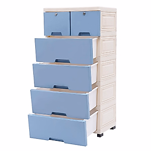 RIUOPN Plastic Drawers Dresser, 6 Drawers Tall Dresser for Bedroom with 4 Wheels, Clothes Organizer Tower Cabinet Lockable Organizer Drawers for Bedroom Living Room Office
