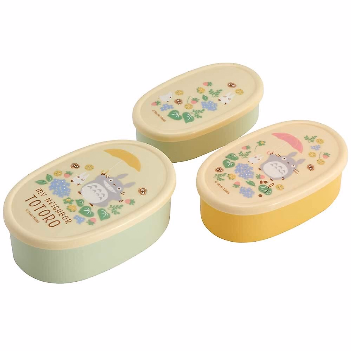 Skater My Neighbor Totoro Food Storage Container with Lids 3pc Set - Authentic Japanese Design - Durable, Dishwasher Safe - Flower Field