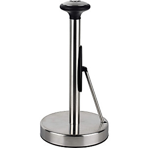 Paper Towel Holder Stainless Steel - Easy to Tear Paper Towel Dispenser - Weighted Base - Adjustable Spring arm to Hold Any Type of Paper Towels - fits in Kitchen or for Bathroom Paper Towel Holder